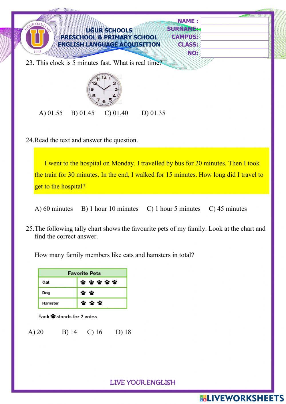 URT 3 Grade 4 Practice Test worksheet | Live Worksheets