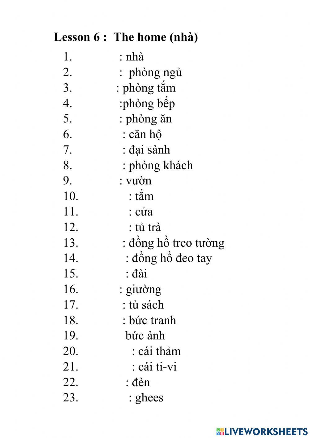 Review topic the home worksheet | Live Worksheets