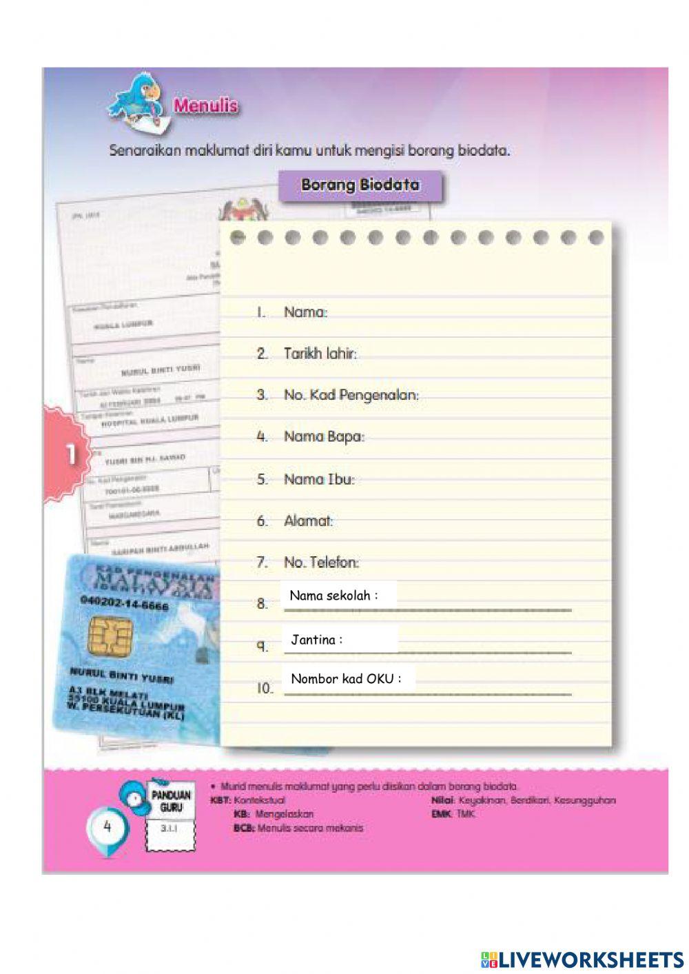 Biodata | Live Worksheets