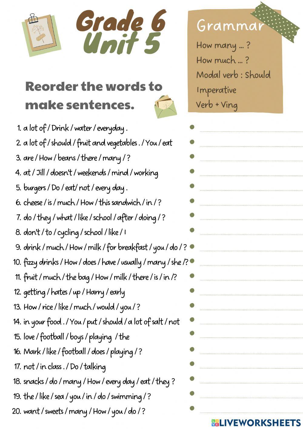 Grade 6 - unit 5 | Free Interactive Worksheets | 2825904