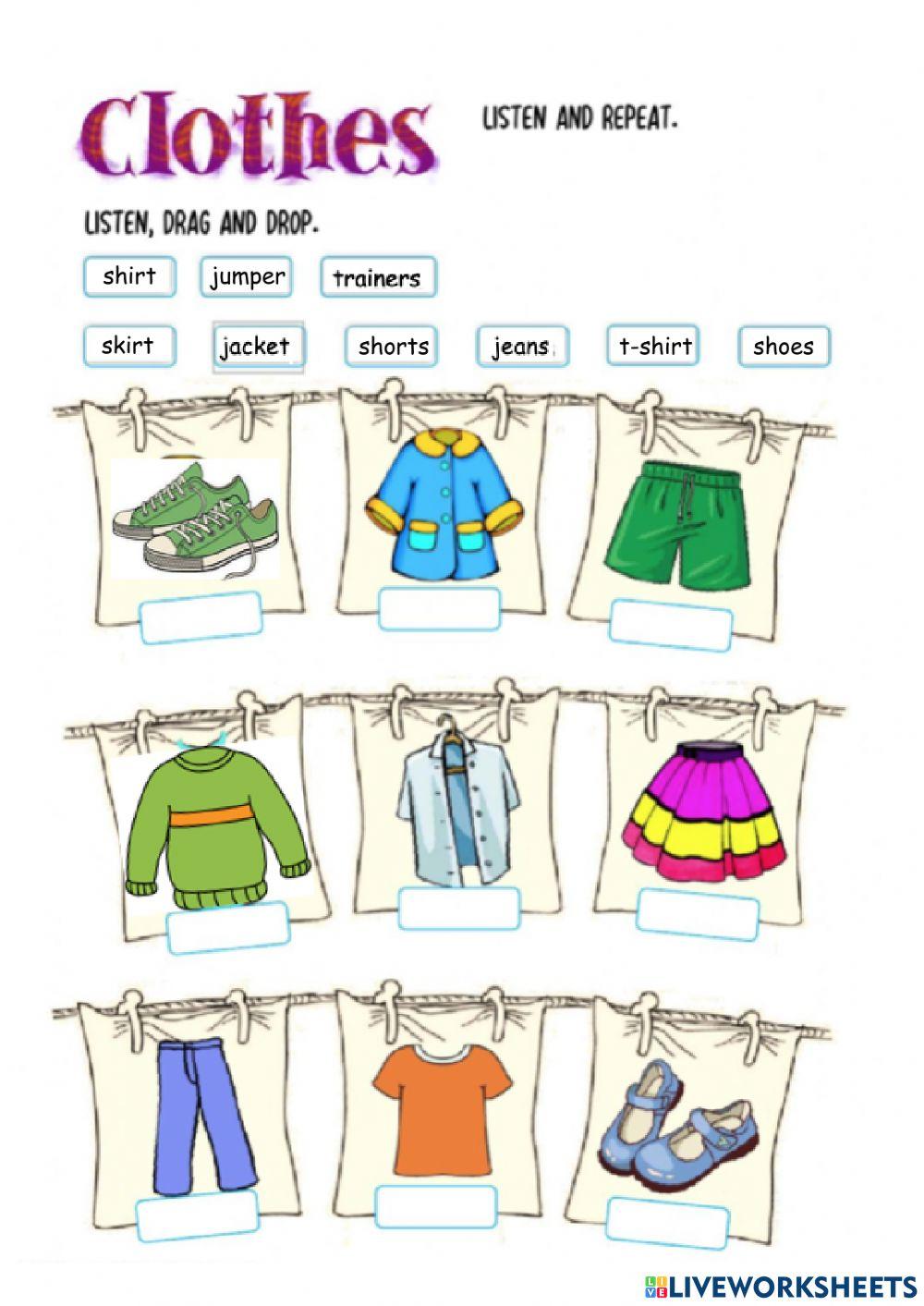Clothes online exercise for primary | Live Worksheets
