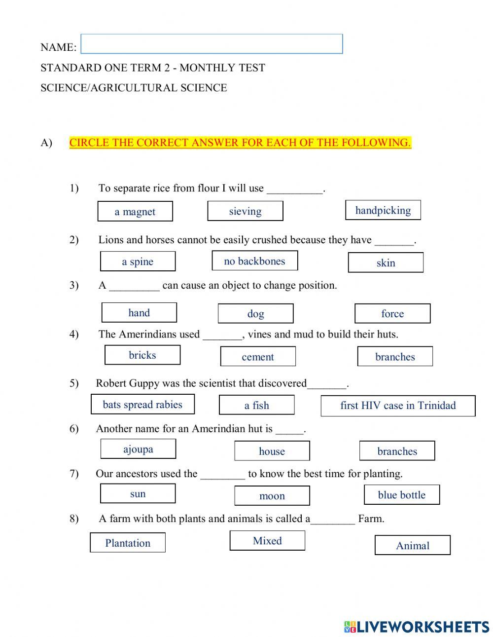 March End of Term Science online exercise for | Live Worksheets