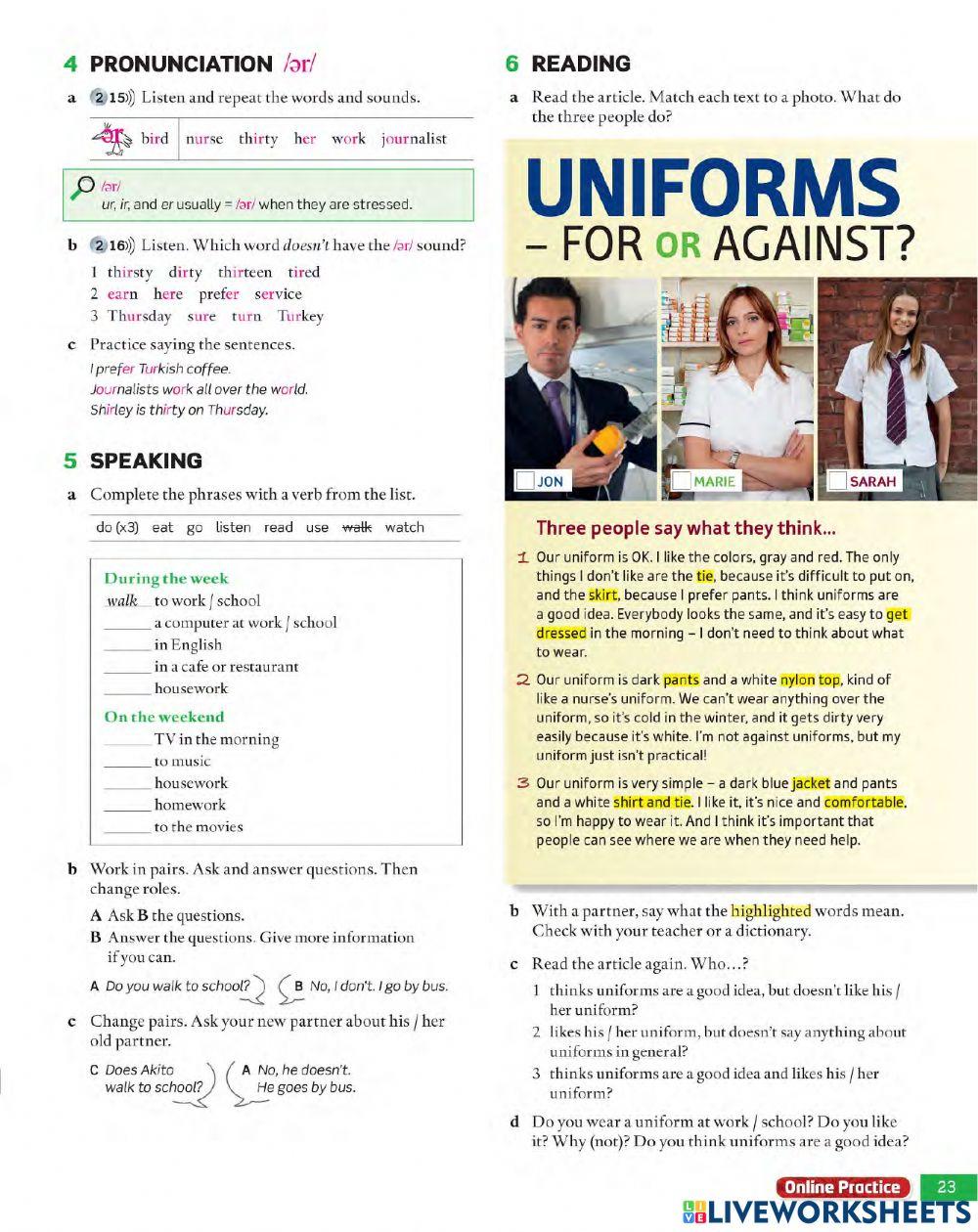 UNIFORMS pg.23 online exercise for | Live Worksheets