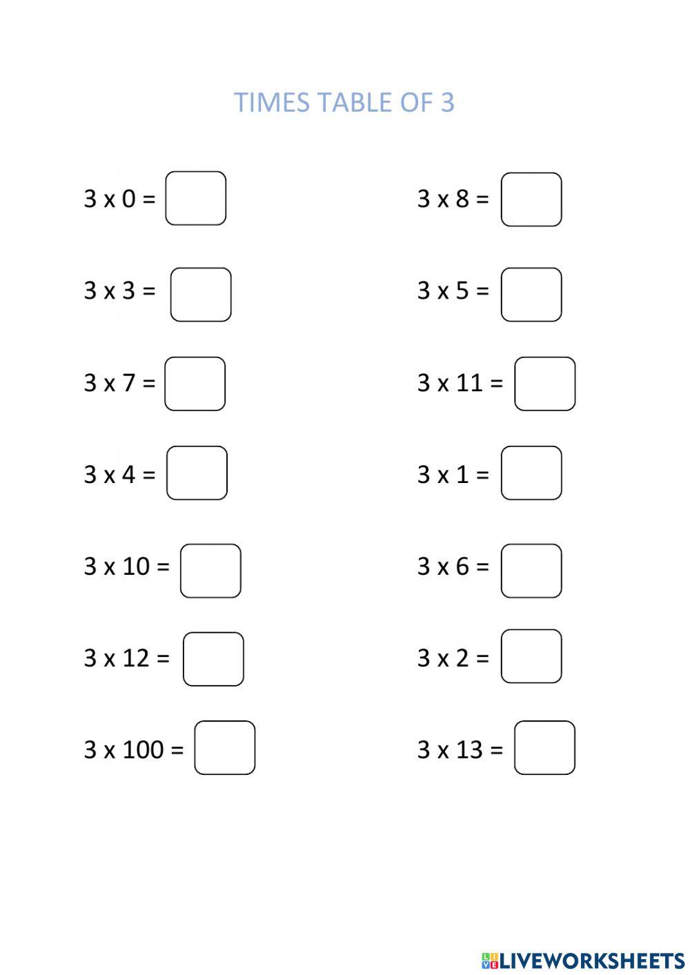 1951197 | Timestable of 3 | maryhussain_23