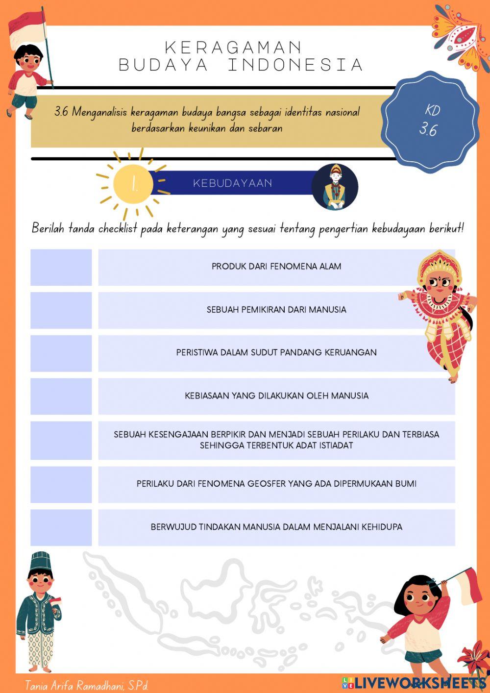 Keragaman Budaya online worksheet for XI | Live Worksheets