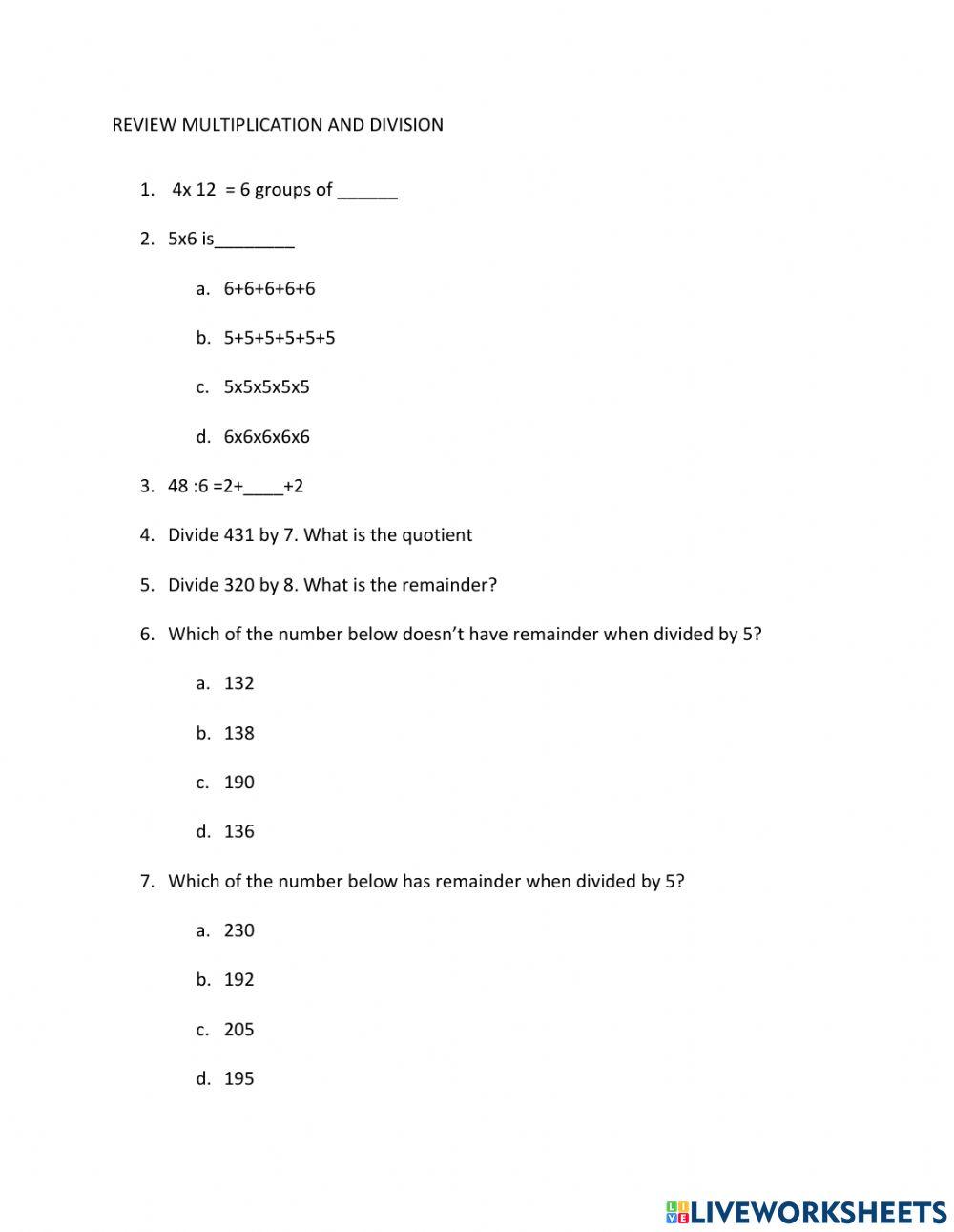 Review Maths activity | Live Worksheets