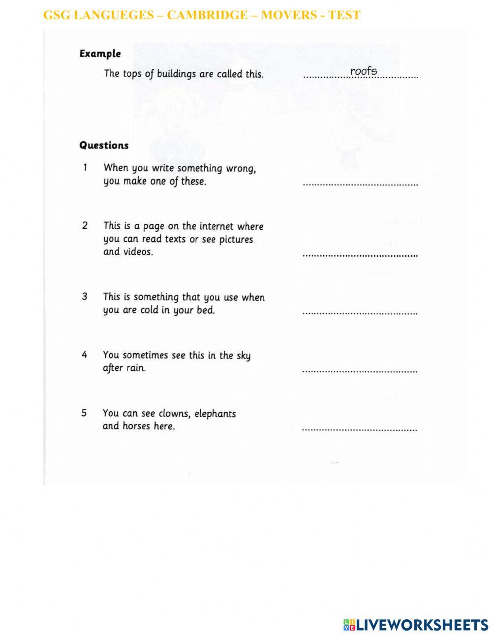 GS ENGLISH H CH MINH MOVERS READING MOCK TEST 3569184 gs-english-h-ch-minh-movers-reading-mock-test-3569184
