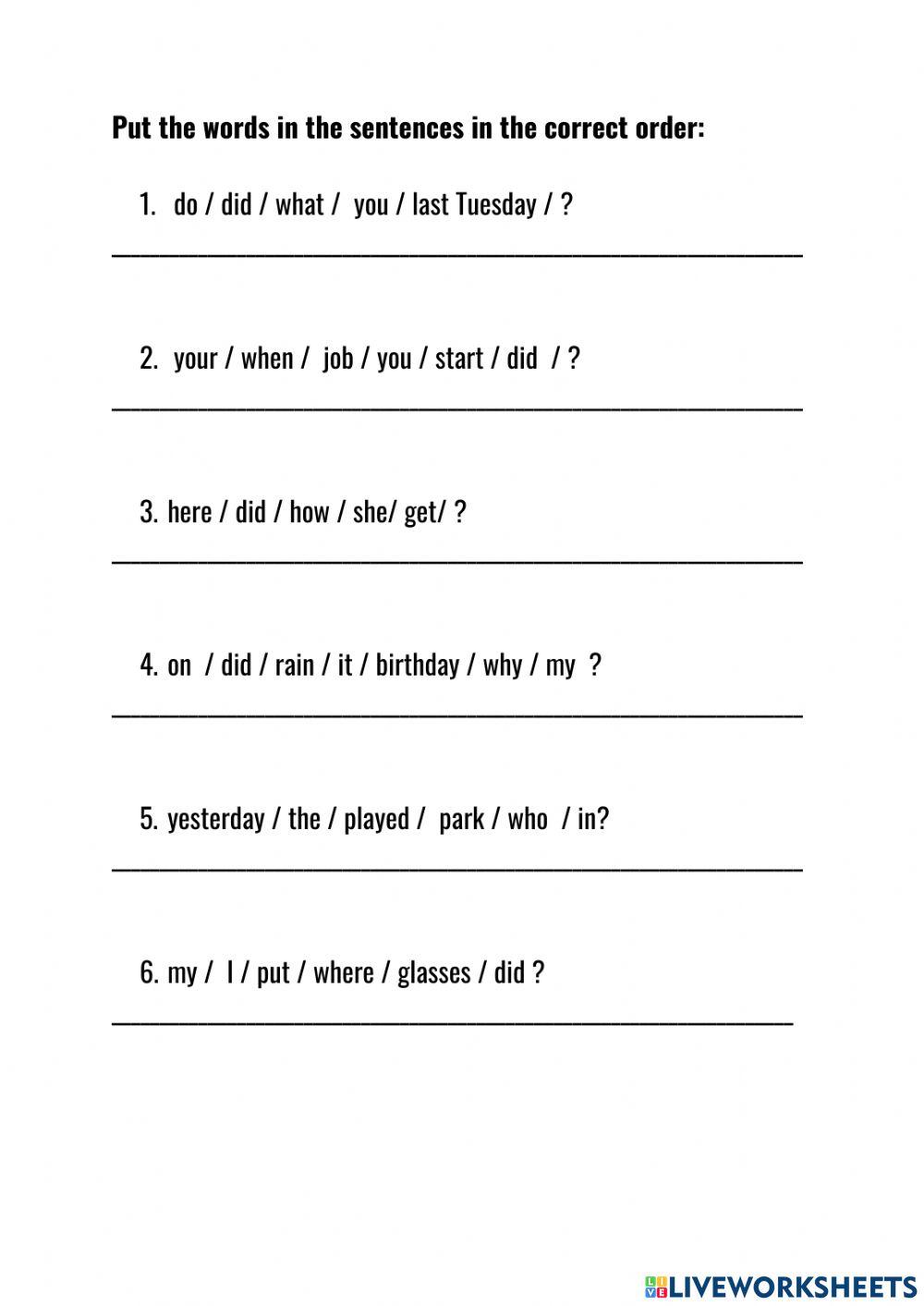 Unjumble the sentences online exercise for | Live Worksheets