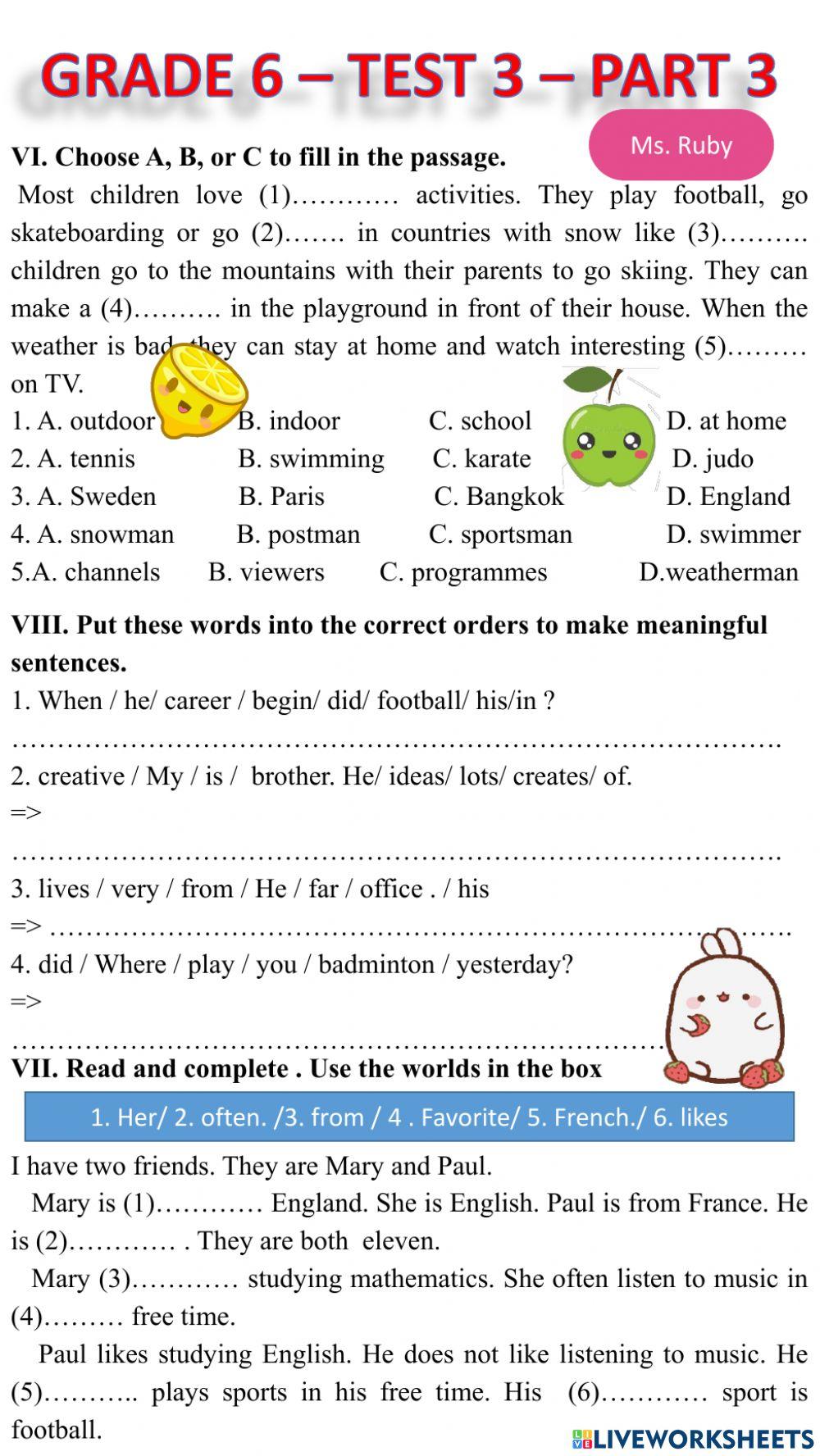 Mid term 2 worksheet | Live Worksheets
