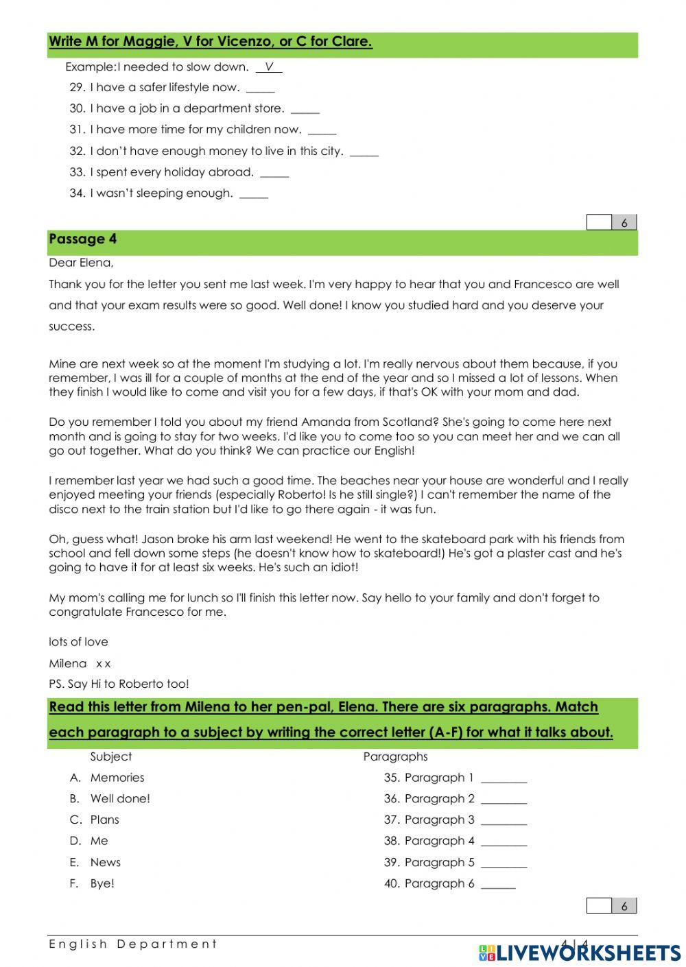 Reading G5 EF term 2 2021-2022 worksheet | Live Worksheets