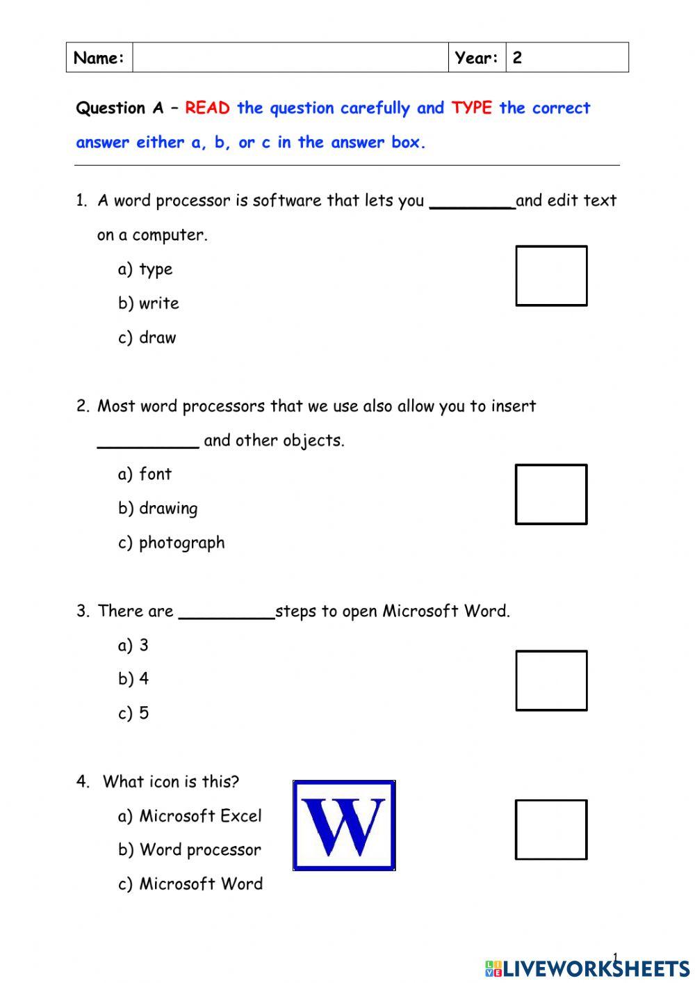 Ms Word Basics Worksheet Live Worksheets, 42% OFF Ms Word Basics Worksheet Live Worksheets, 42% OFF