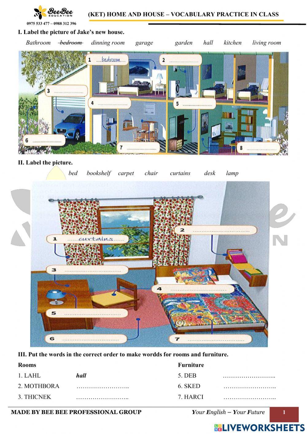 (KET) Home - House - Vocabulary practice in class online exercise for ...