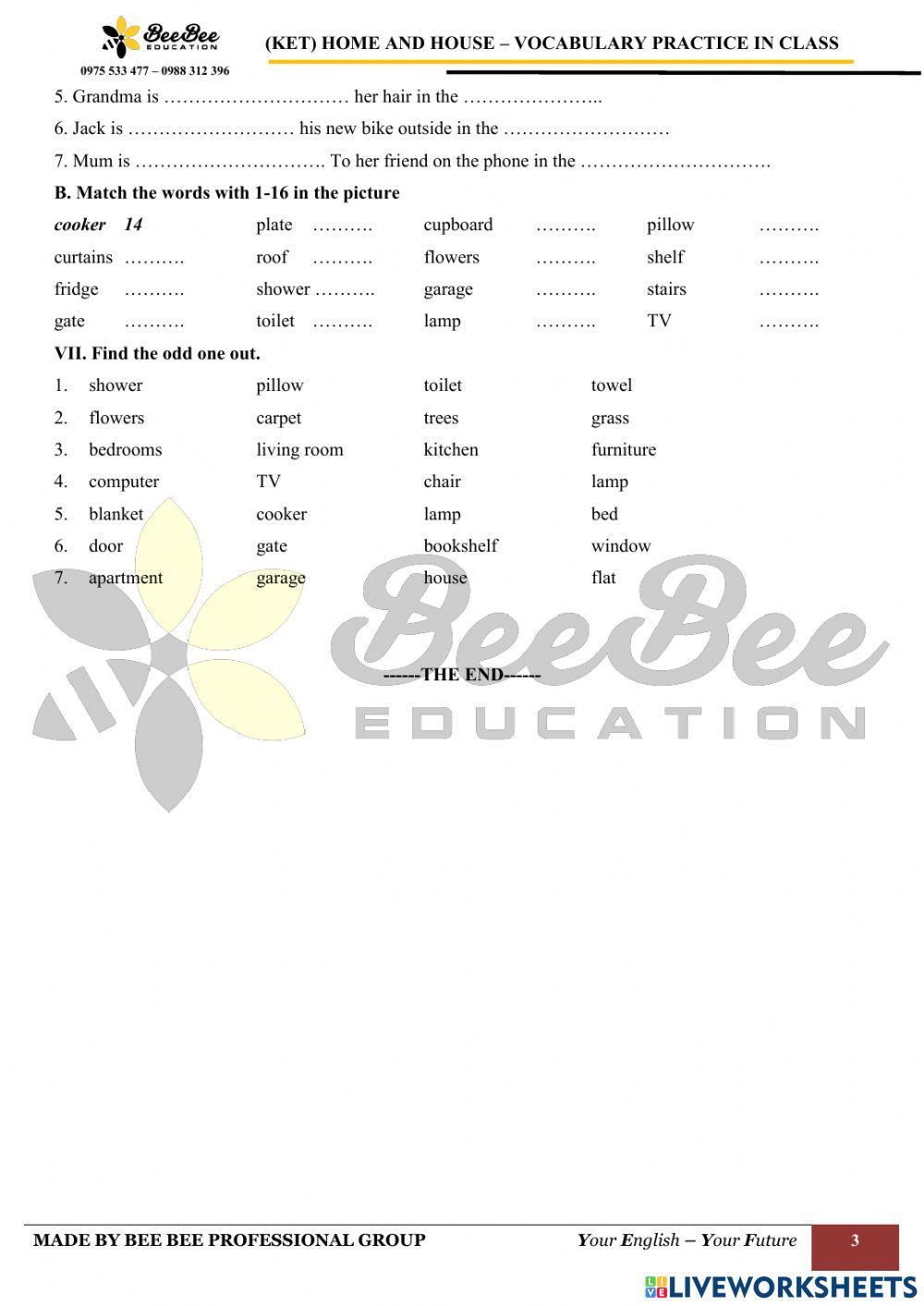 (KET) Home - House - Vocabulary practice in class online exercise for ...