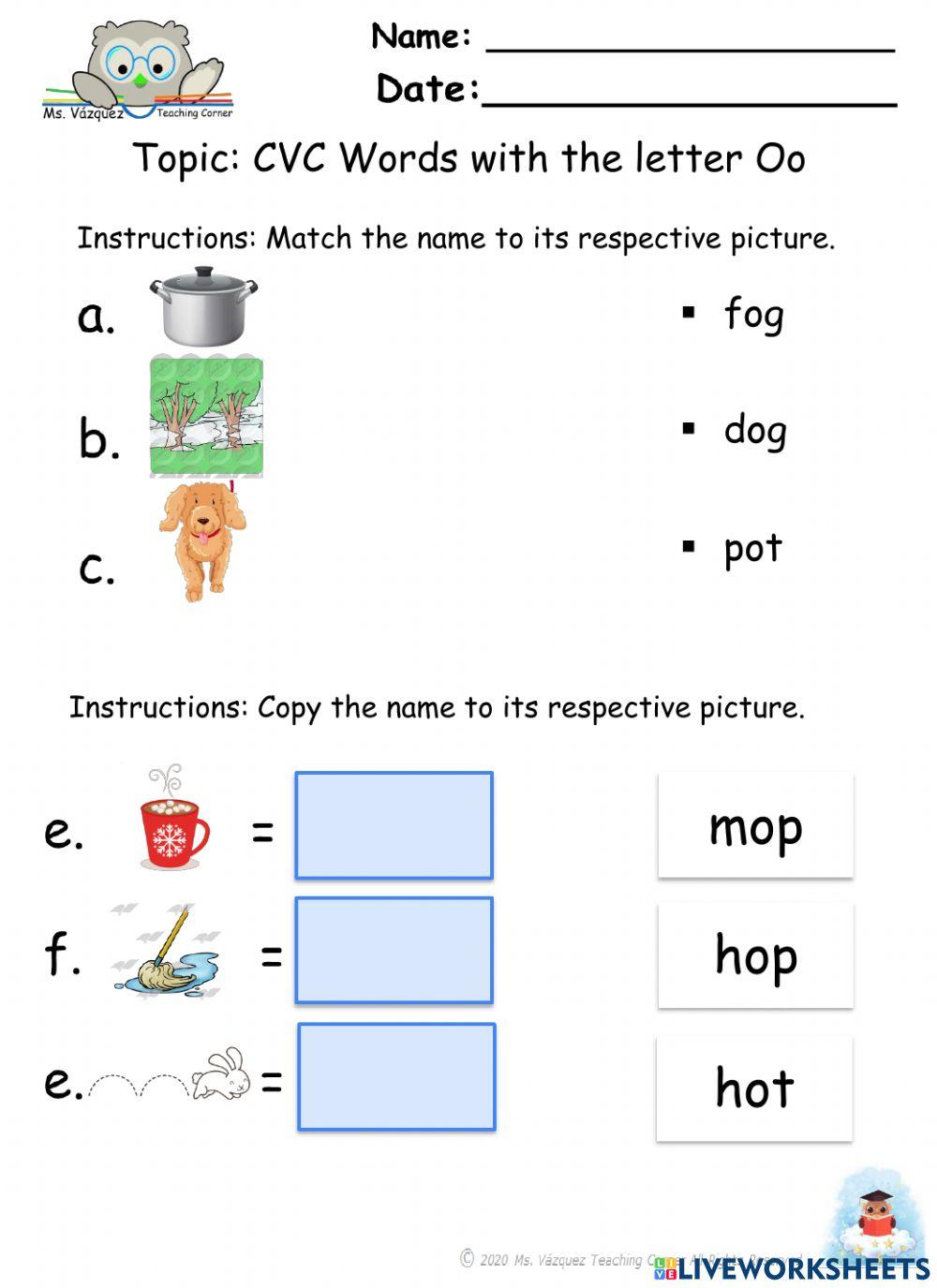 CVC Words Oo online exercise for | Live Worksheets