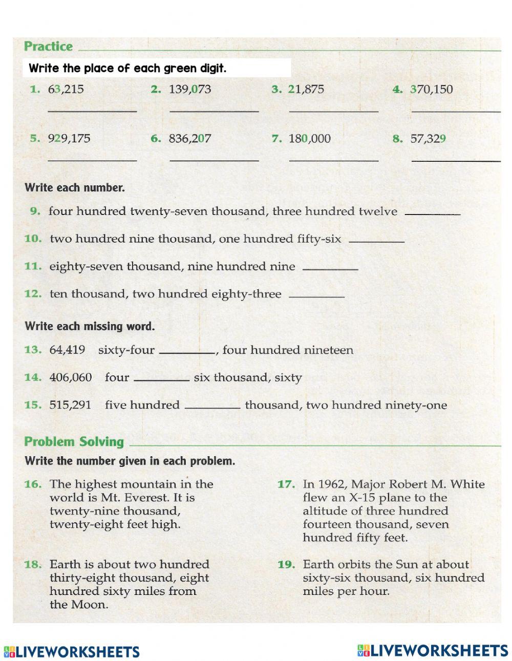 Place Value practice online exercise for | Live Worksheets