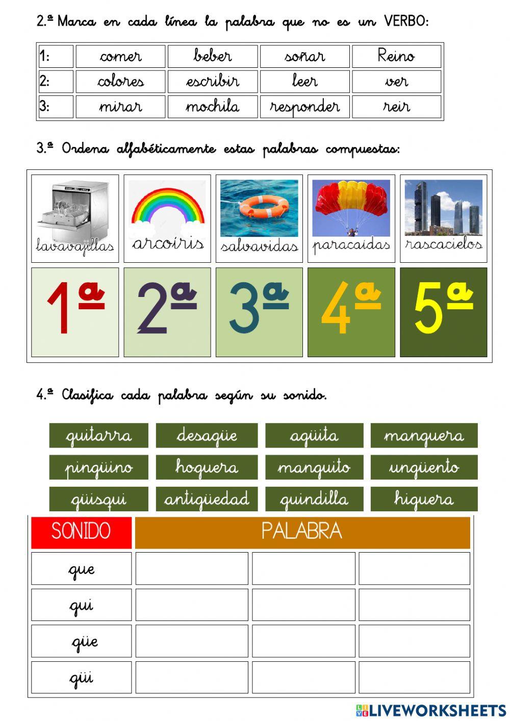 02b SEIS REINOS. gue, gui, palabras compuestas worksheet | Live Worksheets