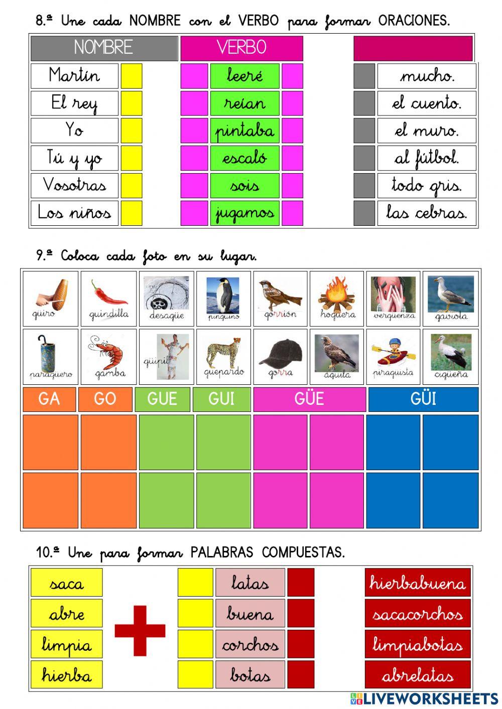 02b SEIS REINOS. gue, gui, palabras compuestas worksheet | Live Worksheets