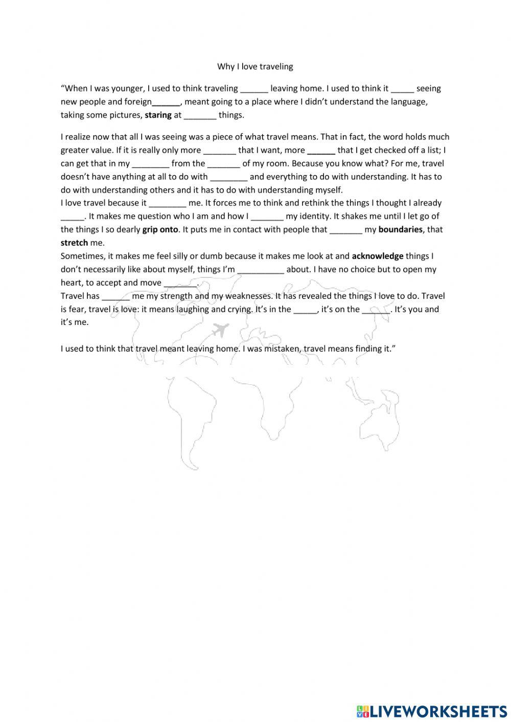 Traveling online exercise for | Live Worksheets