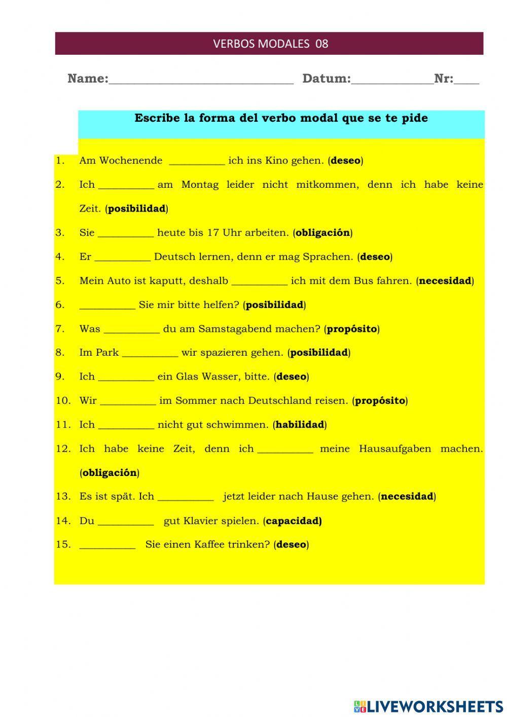 Modalverben 08 worksheet | Live Worksheets