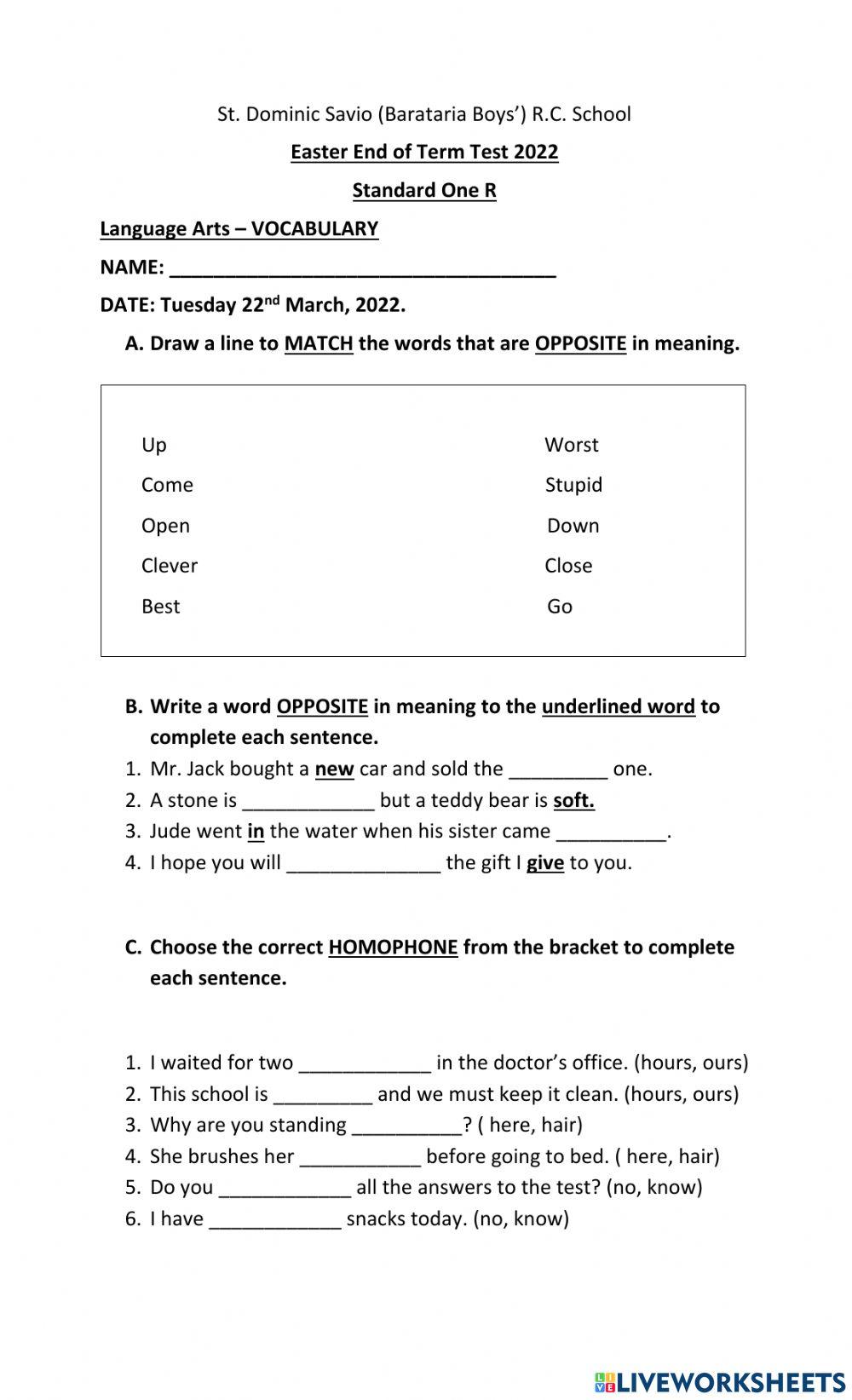 EASTER END OF T… | Free Interactive Worksheets | 6853745