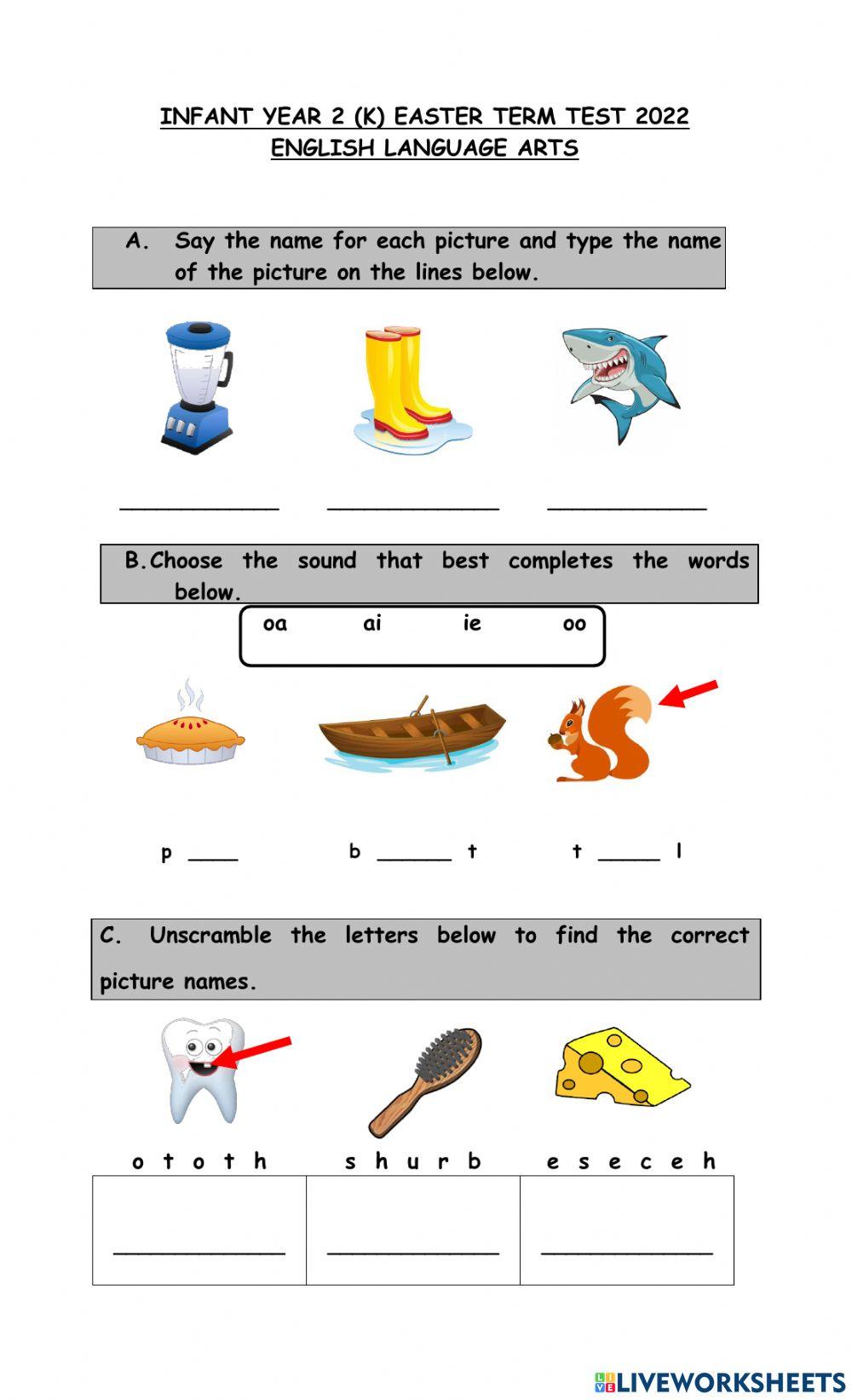 E.L.A. Easter Term Test online exercise for | Live Worksheets