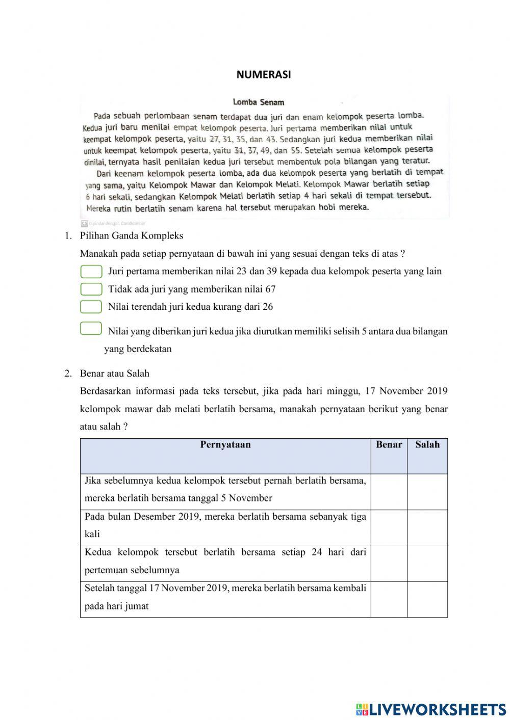 Numerasi 10 worksheet | Live Worksheets