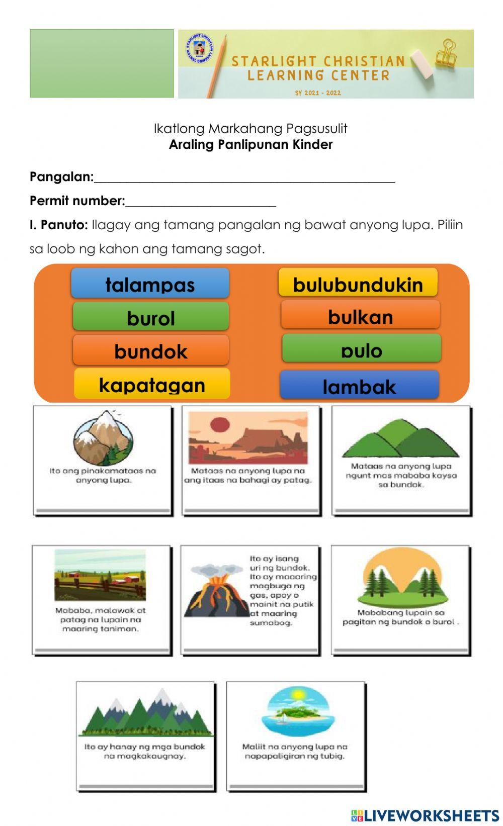 3rd Quarter Kinder 1 and 2- Araling Panlipunan online exercise for ...