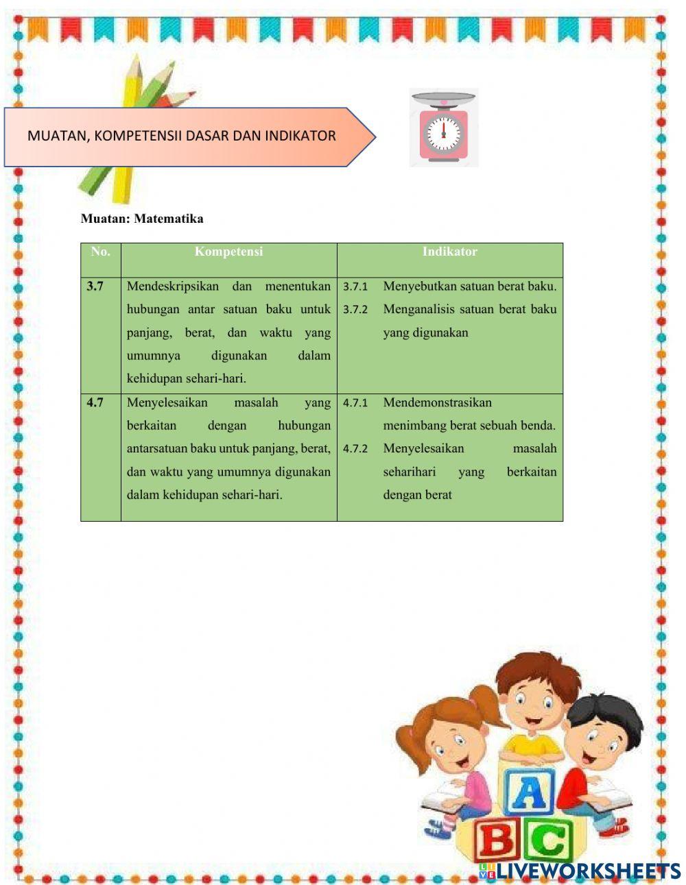 Satuan berat online pdf activity | Live Worksheets