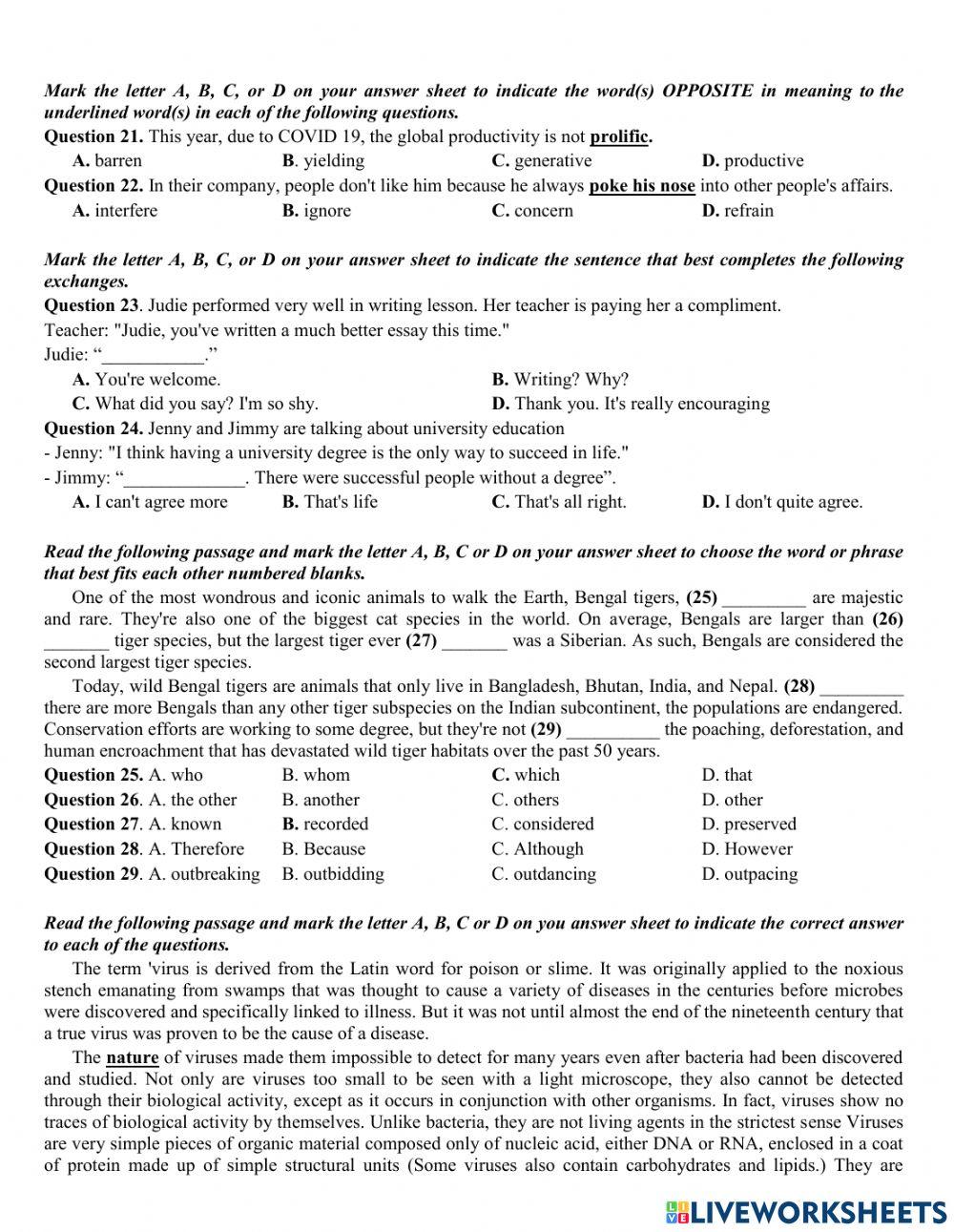 Trial test 36 worksheet | Live Worksheets