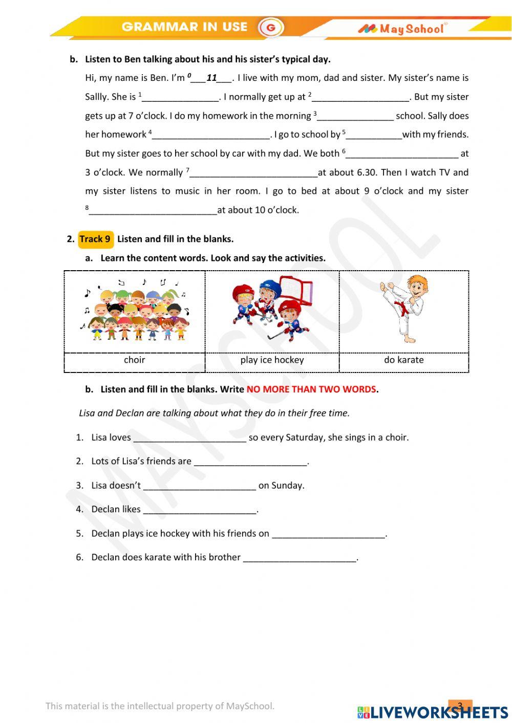 G-U1-My Typical Day-Listen&Read online exercise for | Live Worksheets