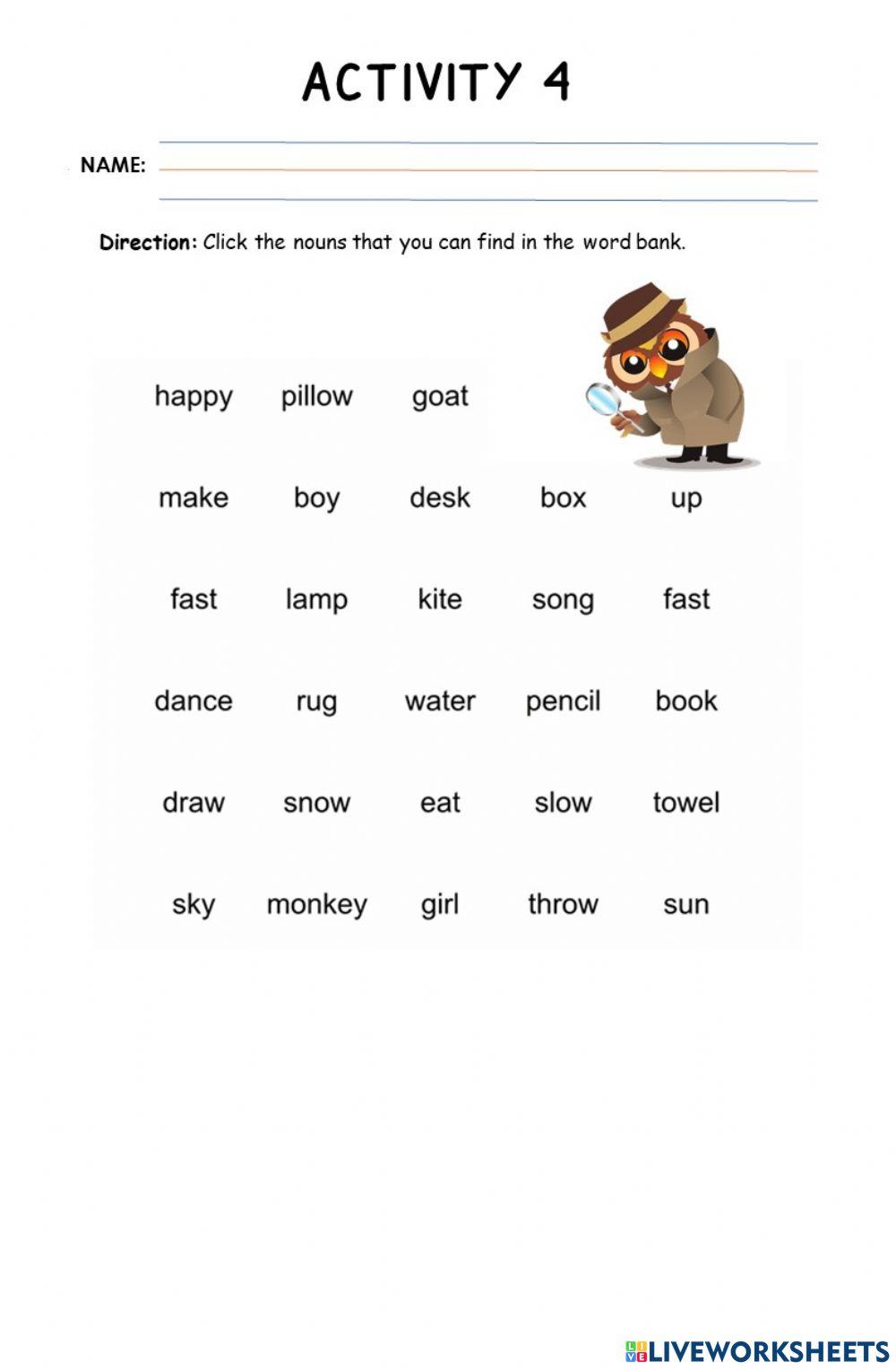 A4-Q1W2-Lesson 2 - Using Nouns worksheet | Live Worksheets