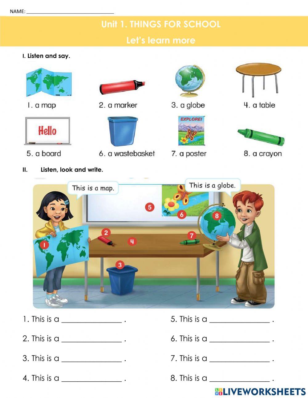 Things for school interactive activity | Live Worksheets