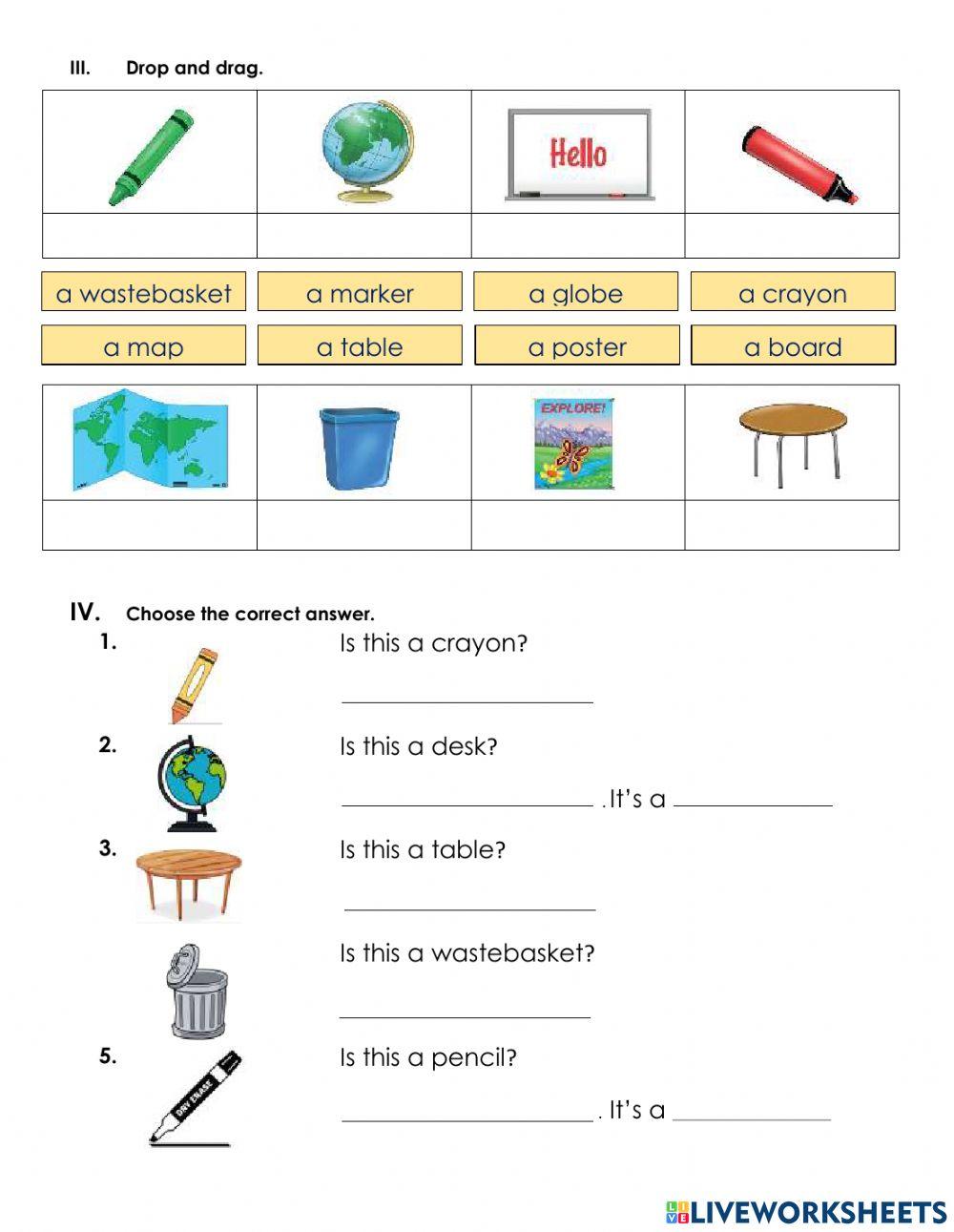 Things for school interactive activity | Live Worksheets