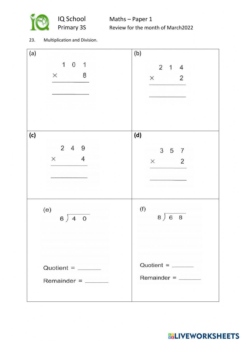Maths P1 Standard worksheet | Live Worksheets