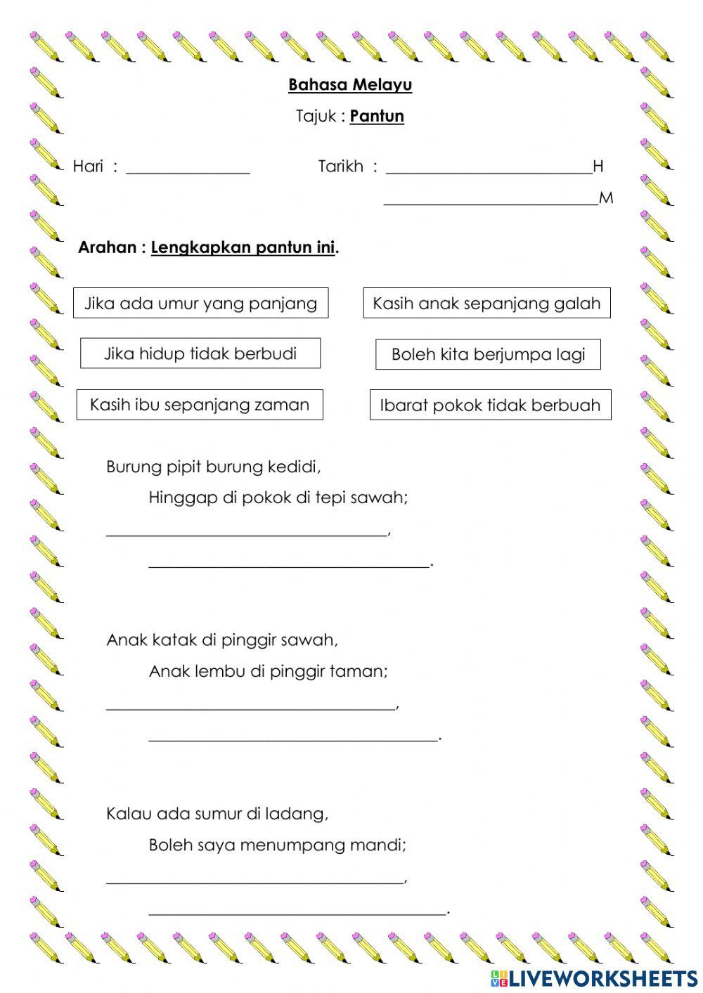 Pantun Tahun 3 4220209 | siti7_ | LiveWorksheets