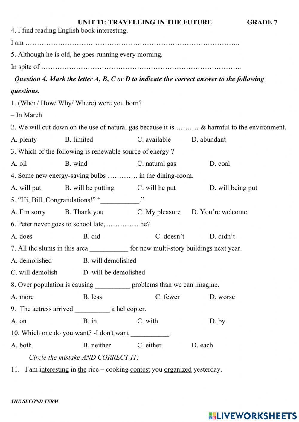 Unit 11 - e7 | Free Interactive Worksheets | 1954960