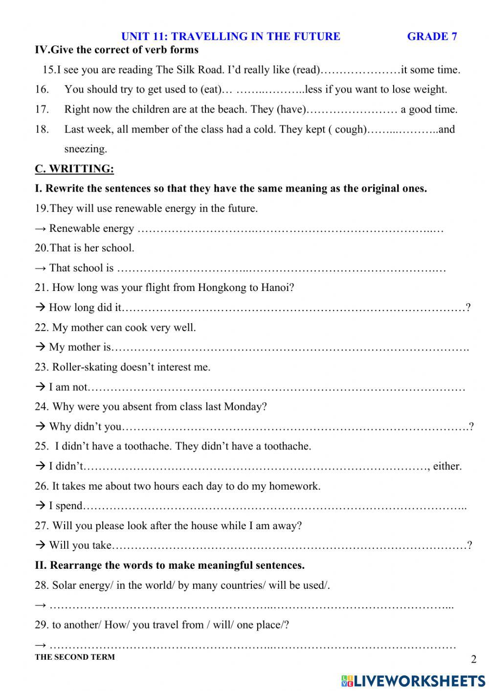 E7 unit 11-2 worksheet | Live Worksheets