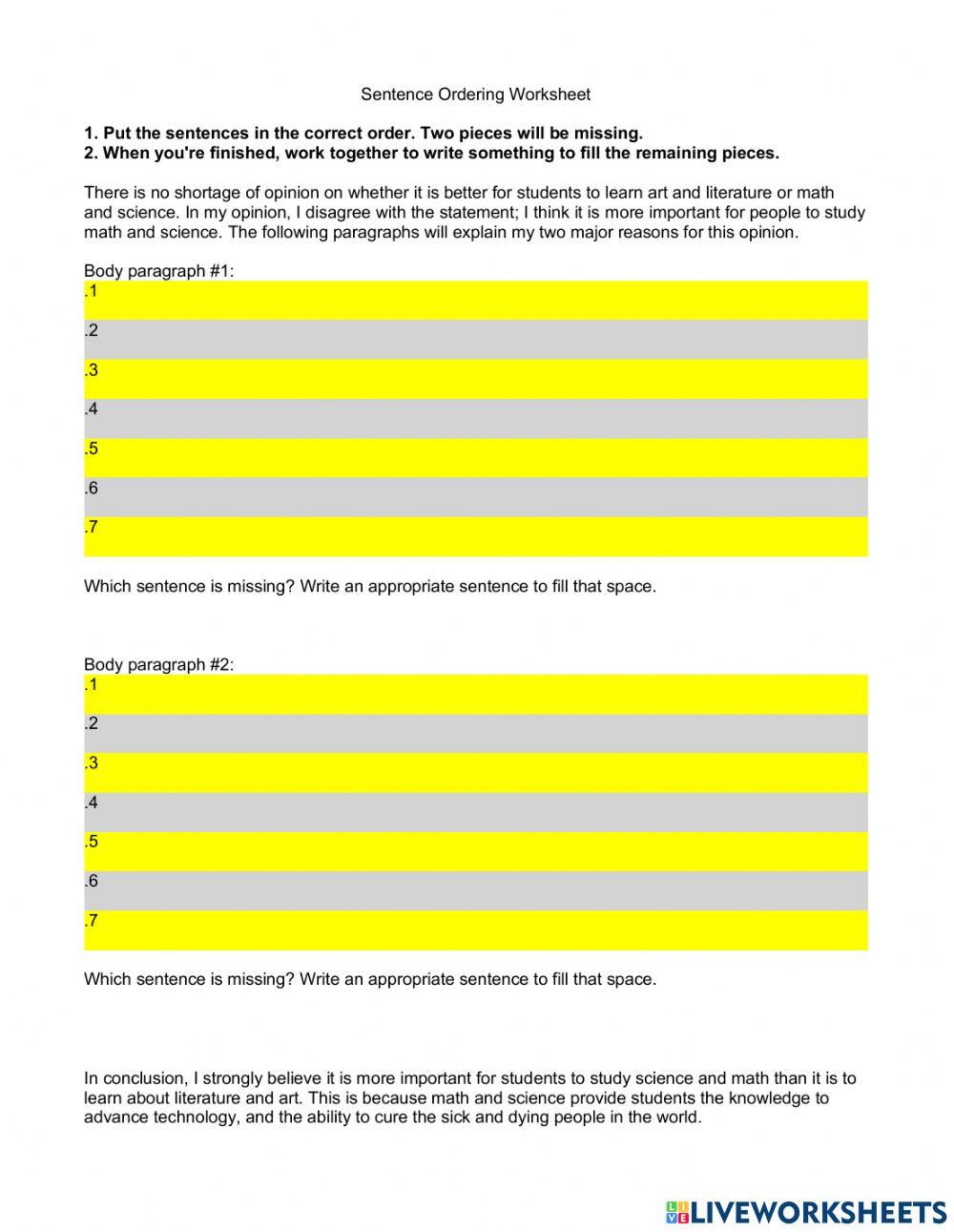 Ordering Sentences online exercise for | Live Worksheets