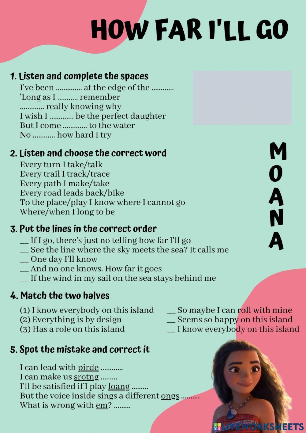 Song: how far i… | Free Interactive Worksheets | 1955297