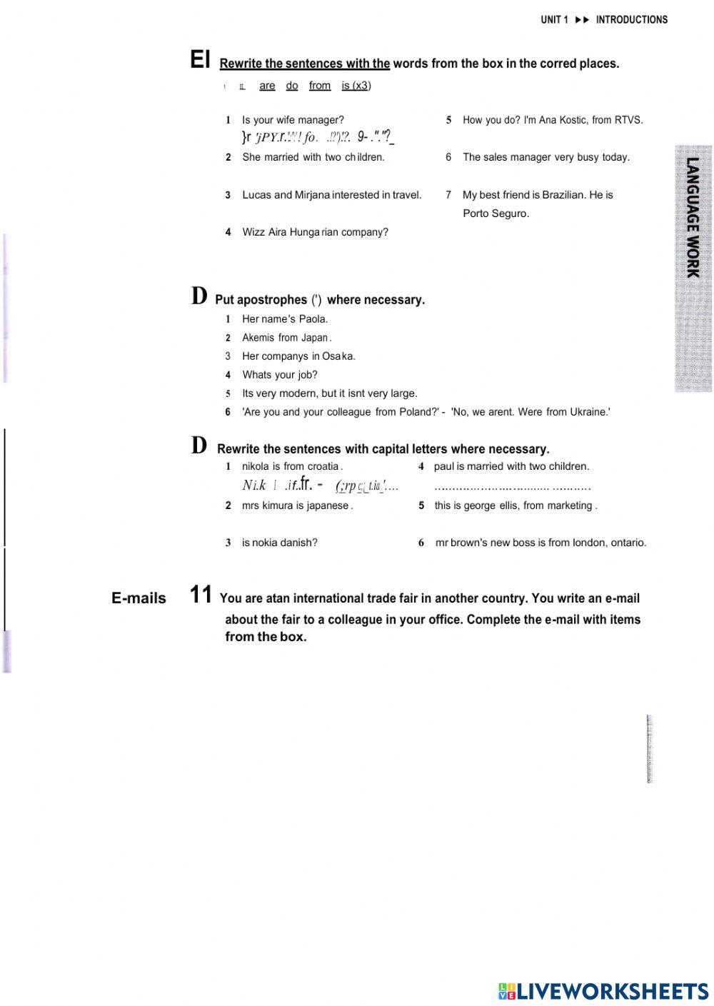 Unit 1 online exercise for elementary | Live Worksheets