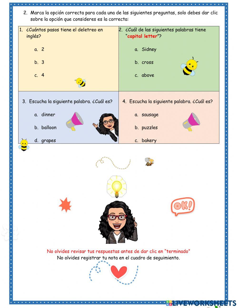 Spelling bee interactive exercise for 4 | Live Worksheets
