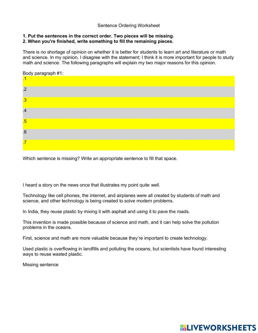 Ordering Sentences Practice online exercise for | Live Worksheets