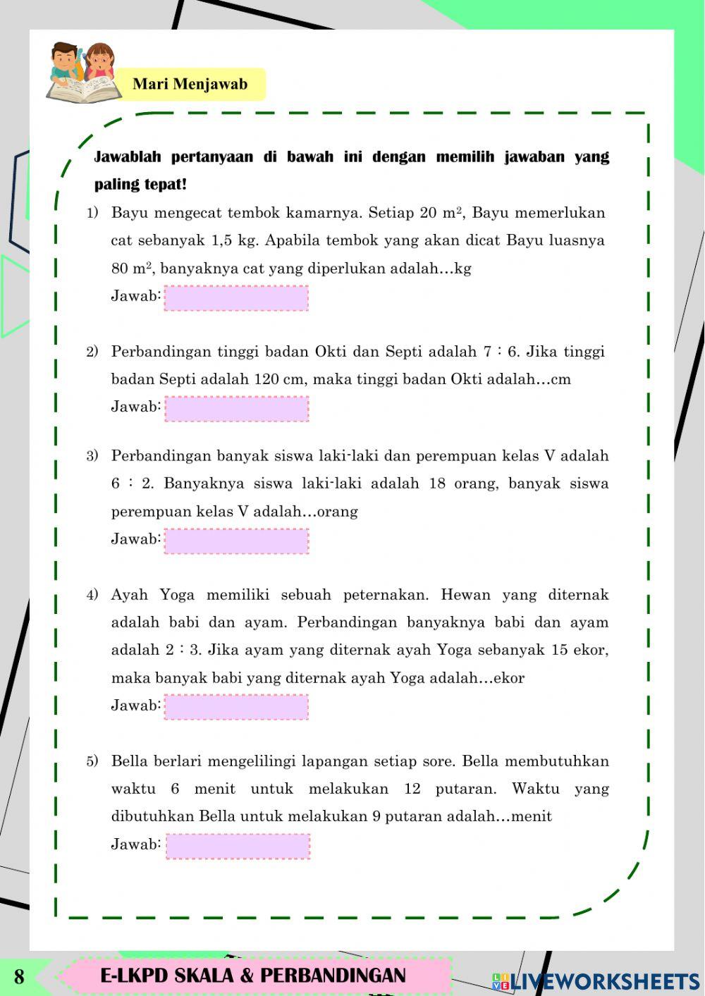 Skala dan Perbandingan online worksheet | Live Worksheets