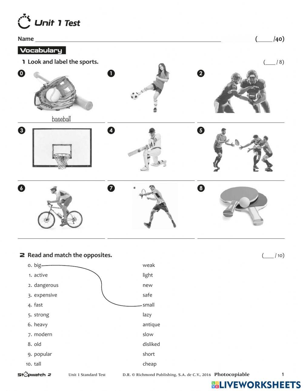 STOPWATCH 2 UNIT 1 online exercise for | Live Worksheets