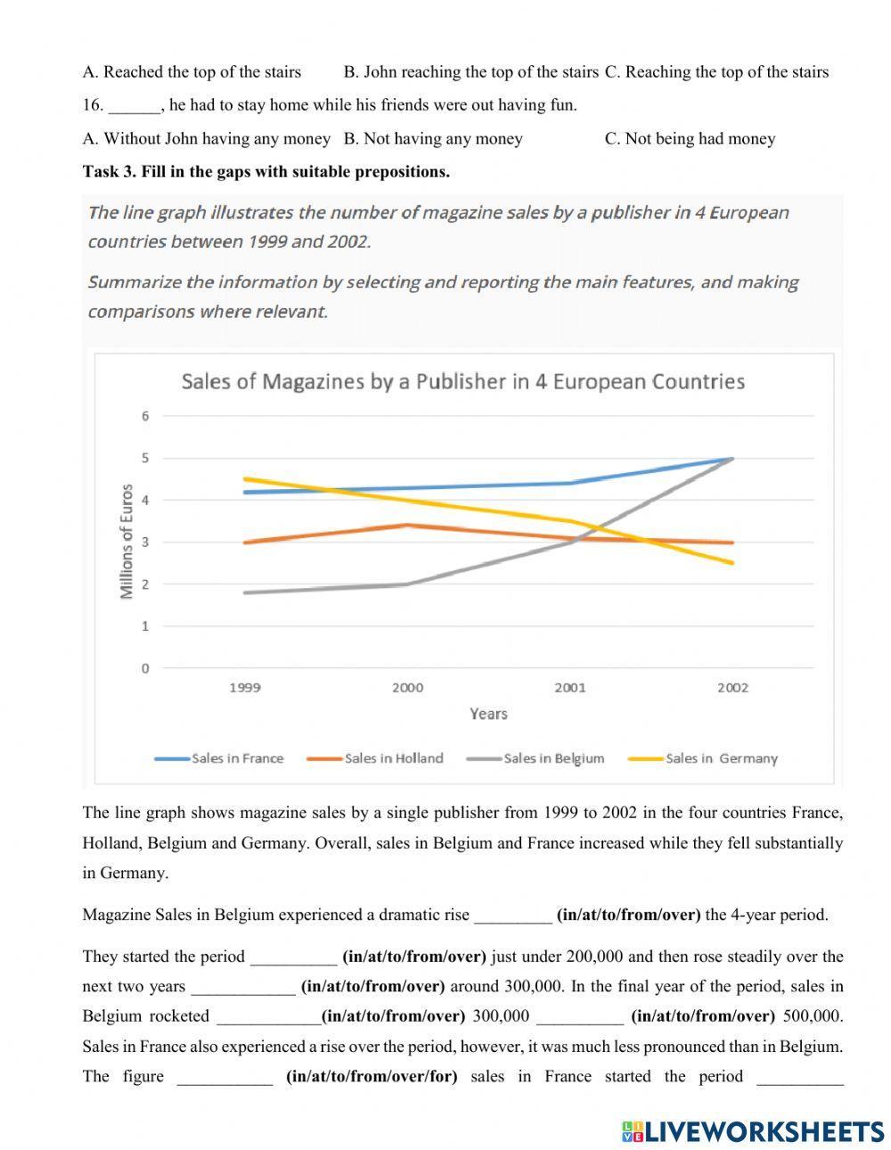 Participle clause - Prepositions with data worksheet | Live Worksheets