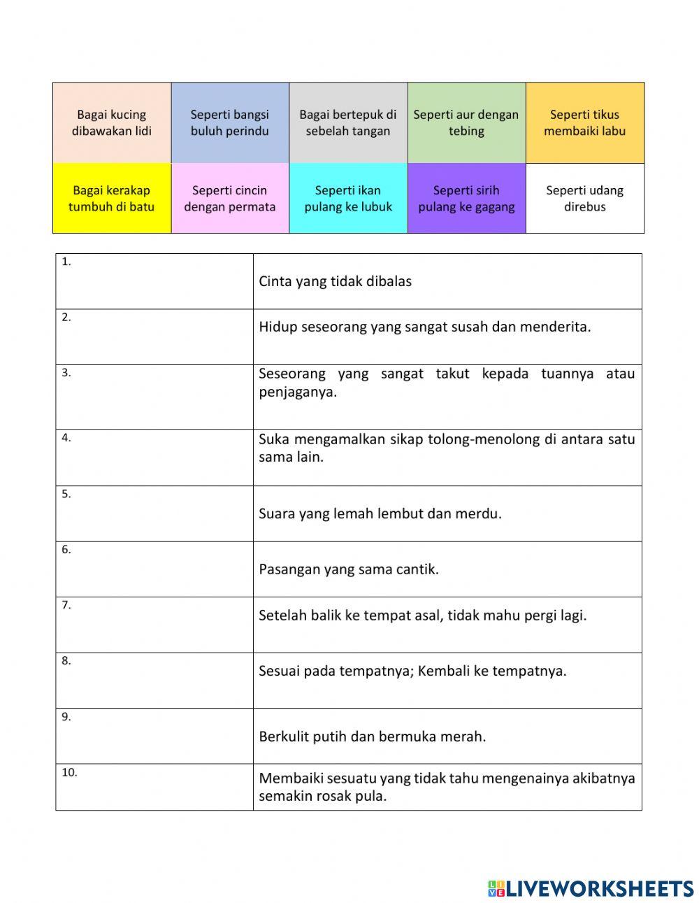 Perumpamaan Malay exercise | Live Worksheets