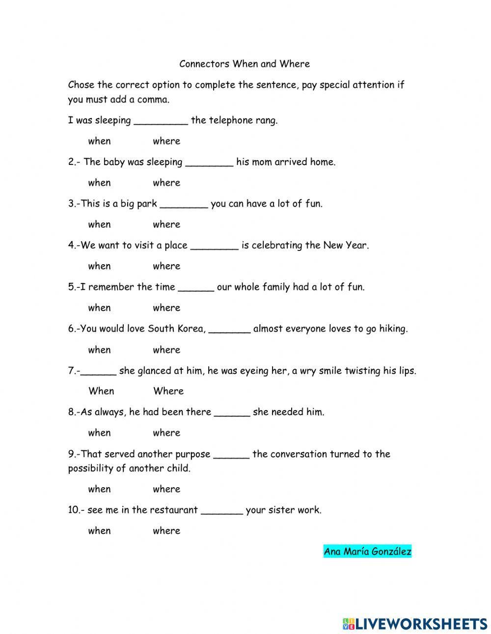 Connectors when… | Free Interactive Worksheets | 1955755