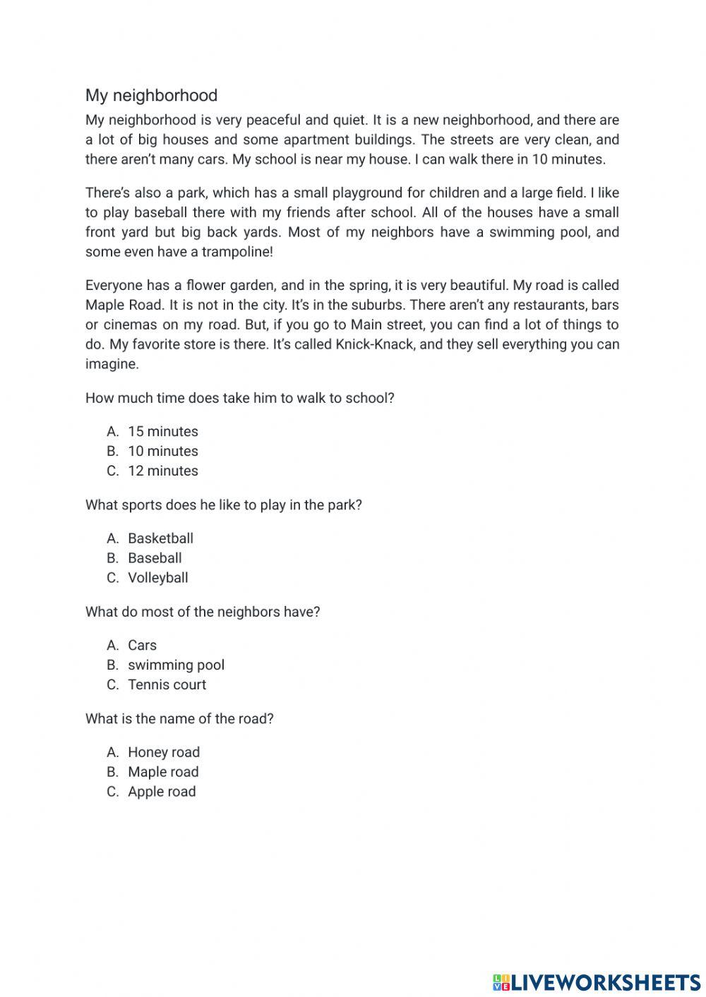 English reading online exercise for 5 | Live Worksheets