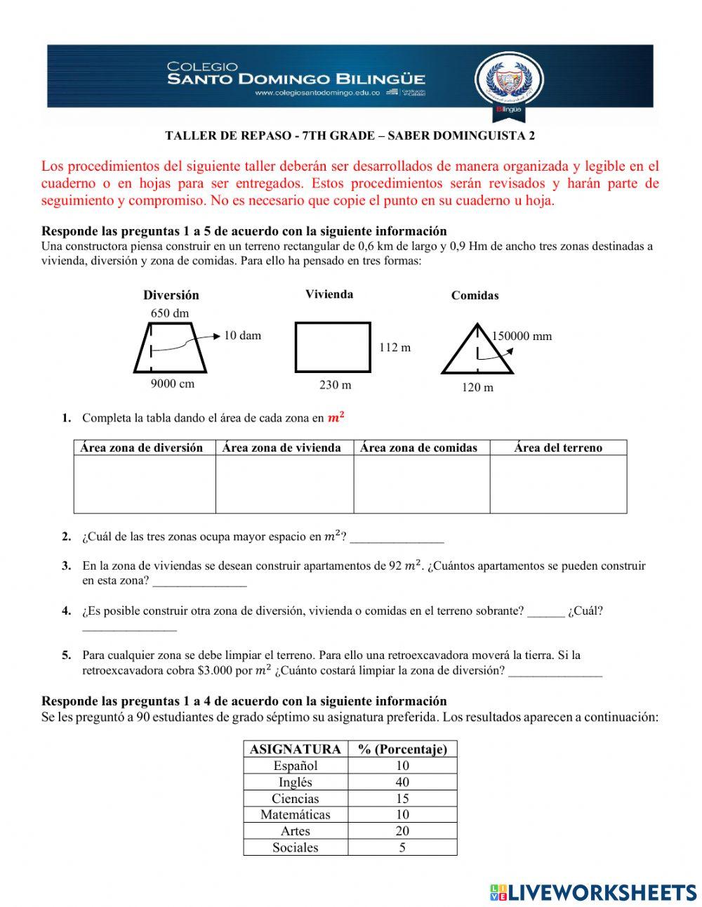 Taller de repaso SD 2 online exercise for | Live Worksheets
