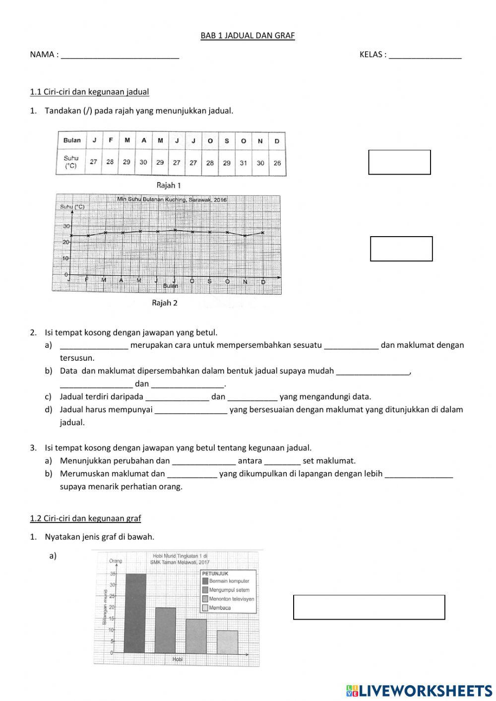 Bab 1 Jadual dan Graf 1.1 dan 1.2 online exercise for | Live Worksheets